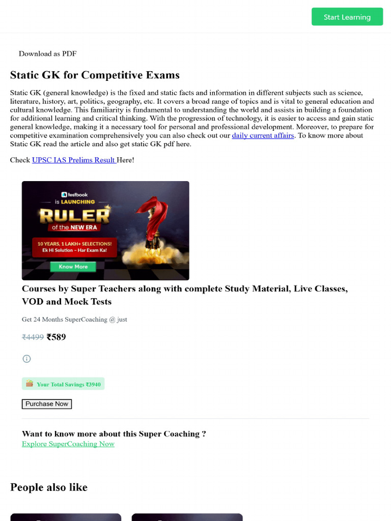 Static GK - All The Important General Knowledge Topics With Free PDF To ...