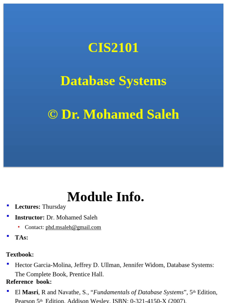 0 - Lec0 Introduction Ok | PDF | Databases | Client–Server Model