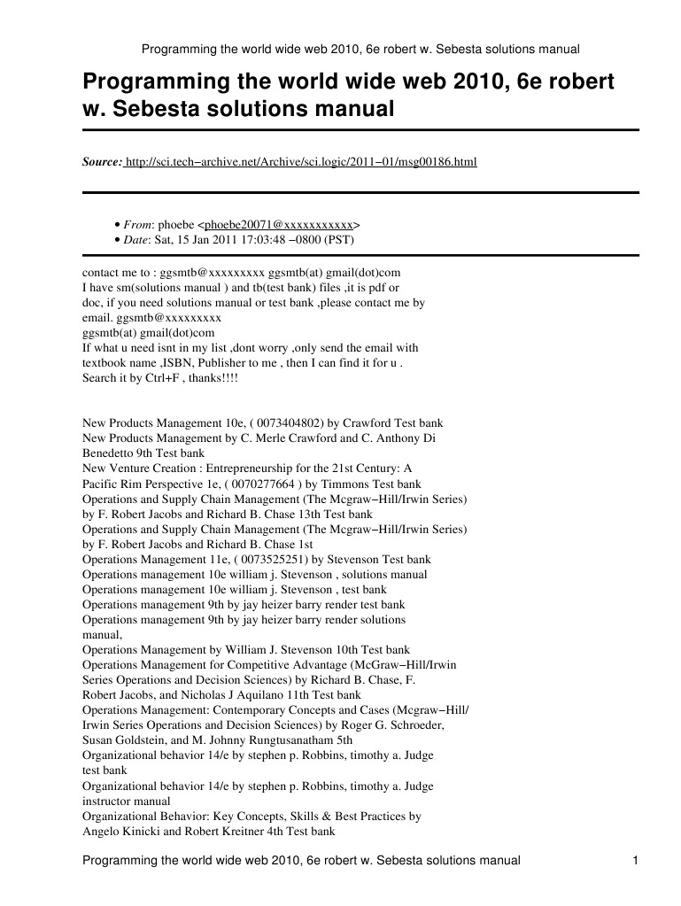 Programming The World Wide Web 2010, 6e Robert W. Sebesta Solutions ...