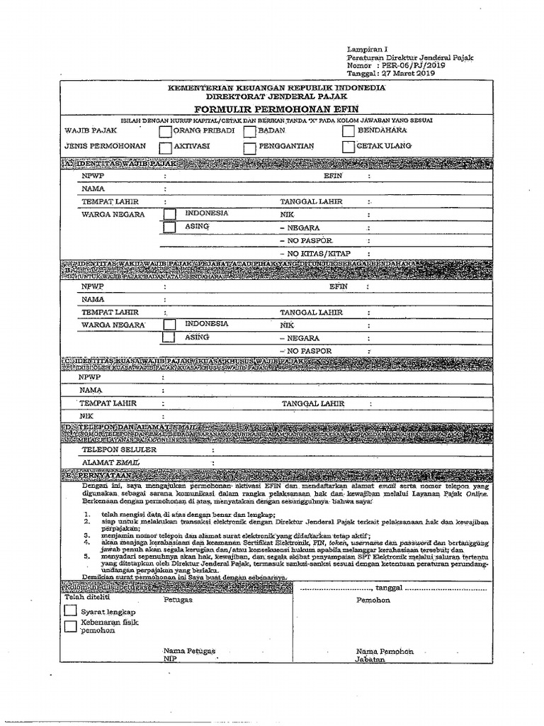 Formulir Permohonan EFIN | PDF