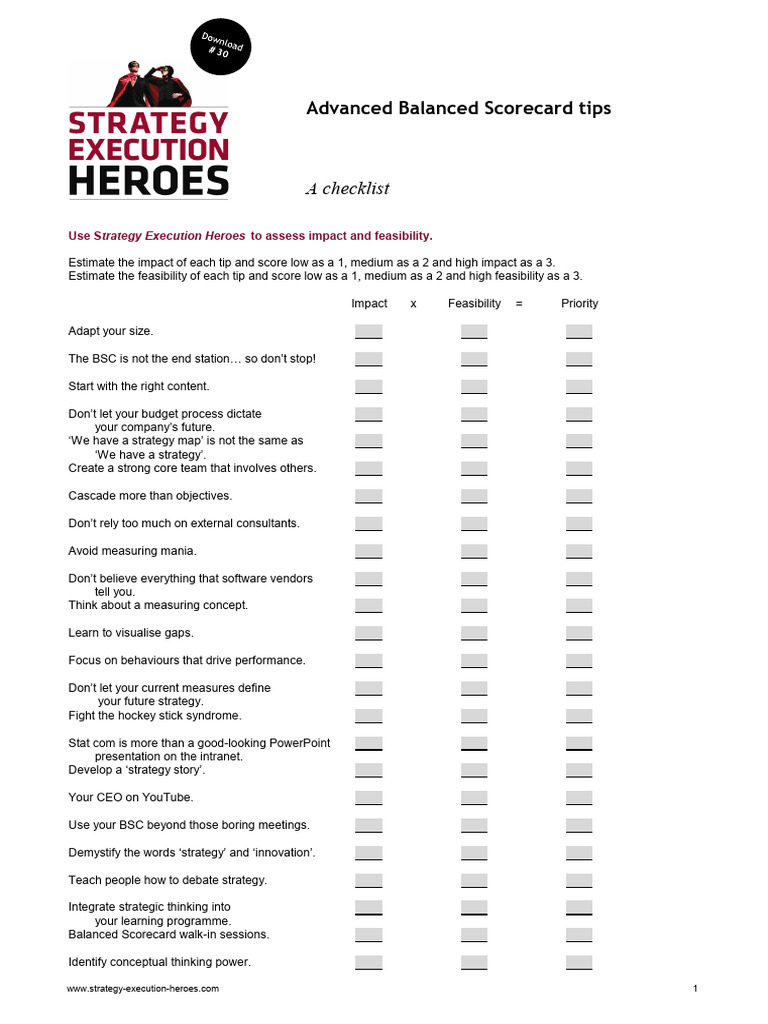Balanced Scorecard PDF Checklist Jeroen de Flander | PDF
