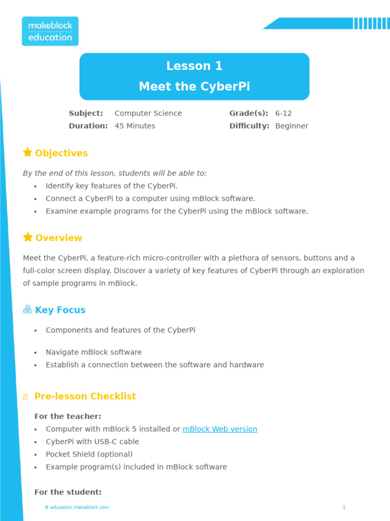 Lesson 1 - Meet The CyberPi | PDF | Button (Computing) | System Software