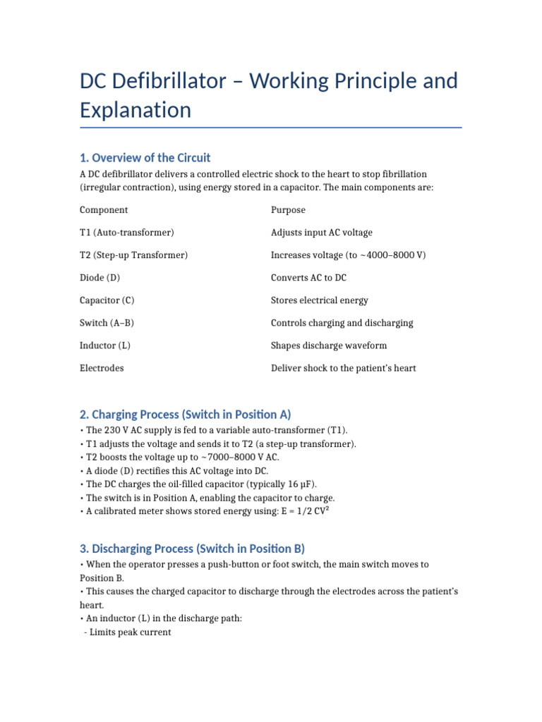 DC Defibrillator Working Principle | PDF | Capacitor | Direct Current