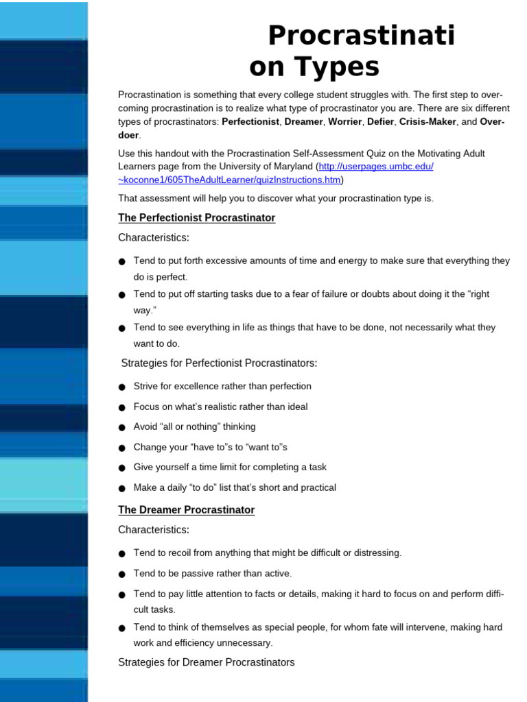 Procrastination Types Word | PDF | Professional Skills | Procrastination
