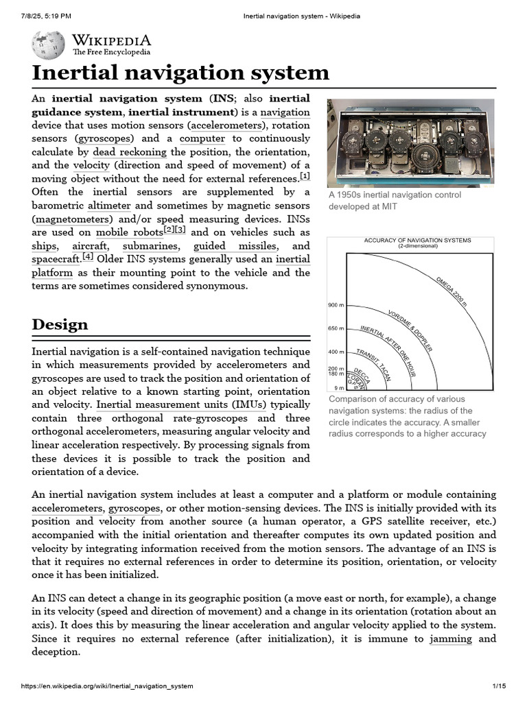 Inertial Navigation System - Wikipedia | PDF | Inertial Navigation System | Guidance System