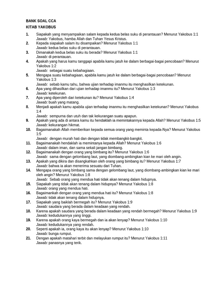 Soal CCA: Kitab Yakobus dan Imannya | PDF