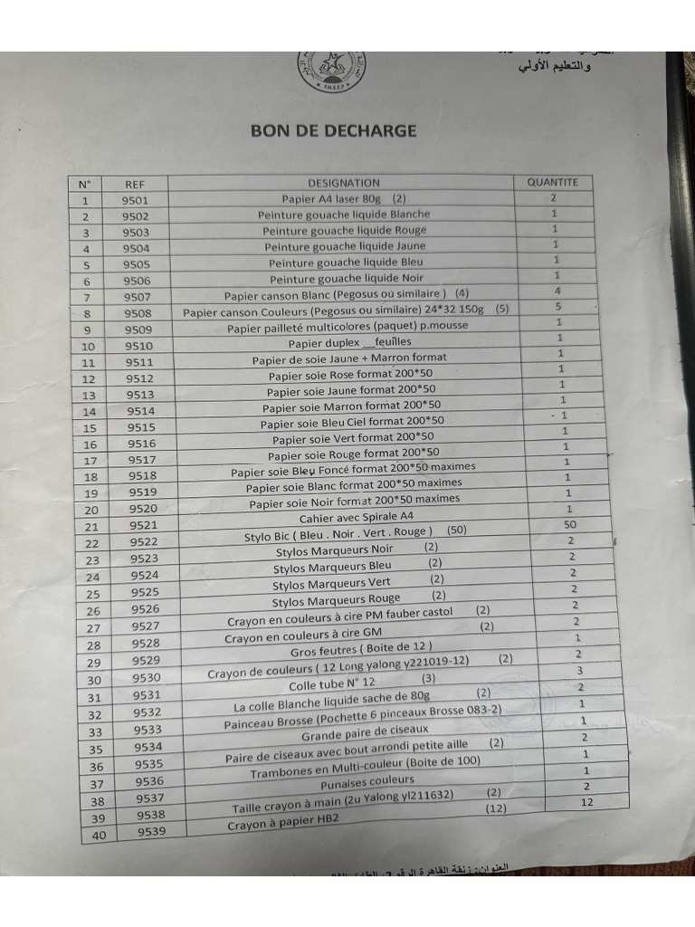 Bon de Décharge (Éducatrice Assiya El Arabat) | PDF