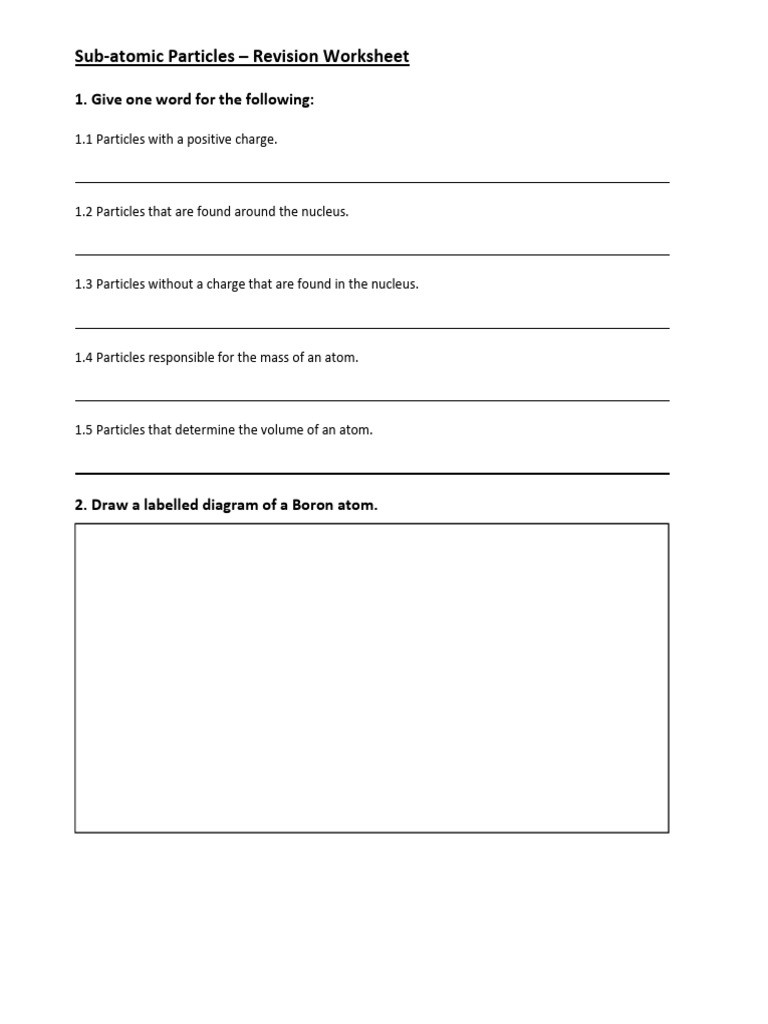GR 8 NS Sub Atomic Particles Revision Worksheet | PDF