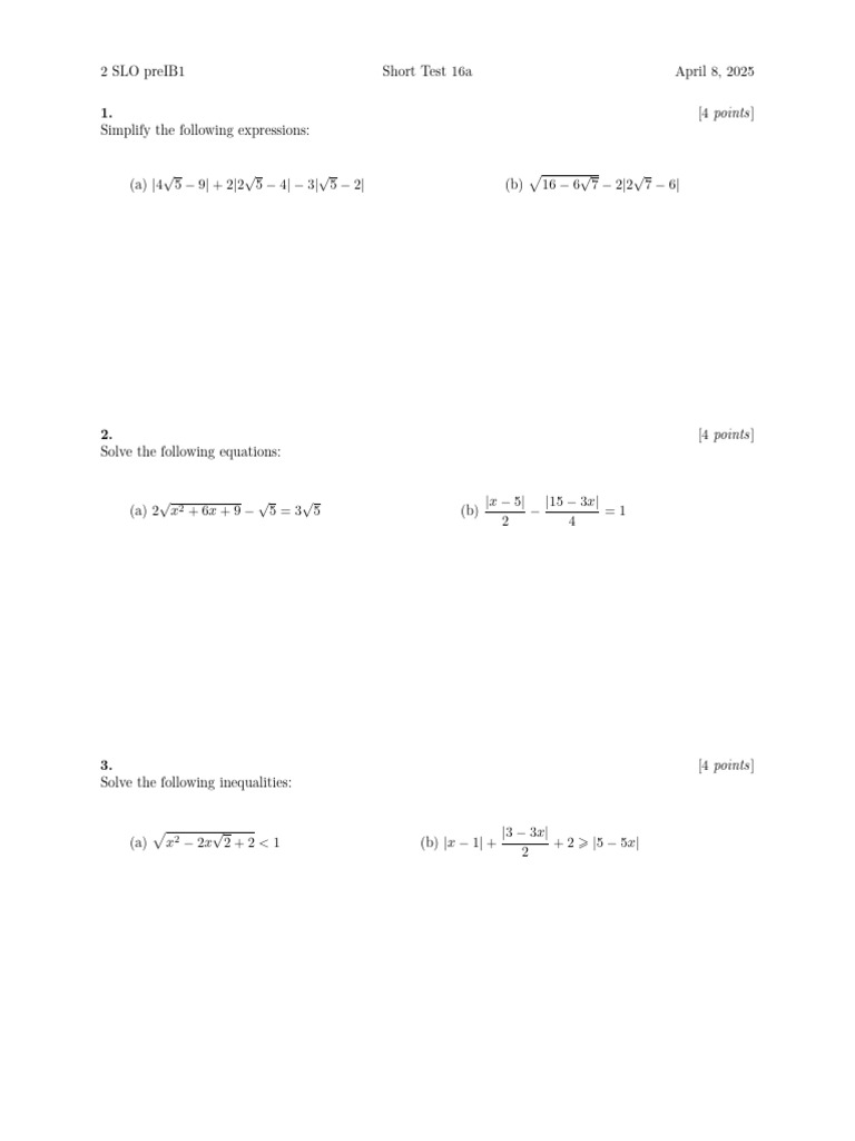 SLO Pre-IB Math Test: Expressions & Equations | PDF