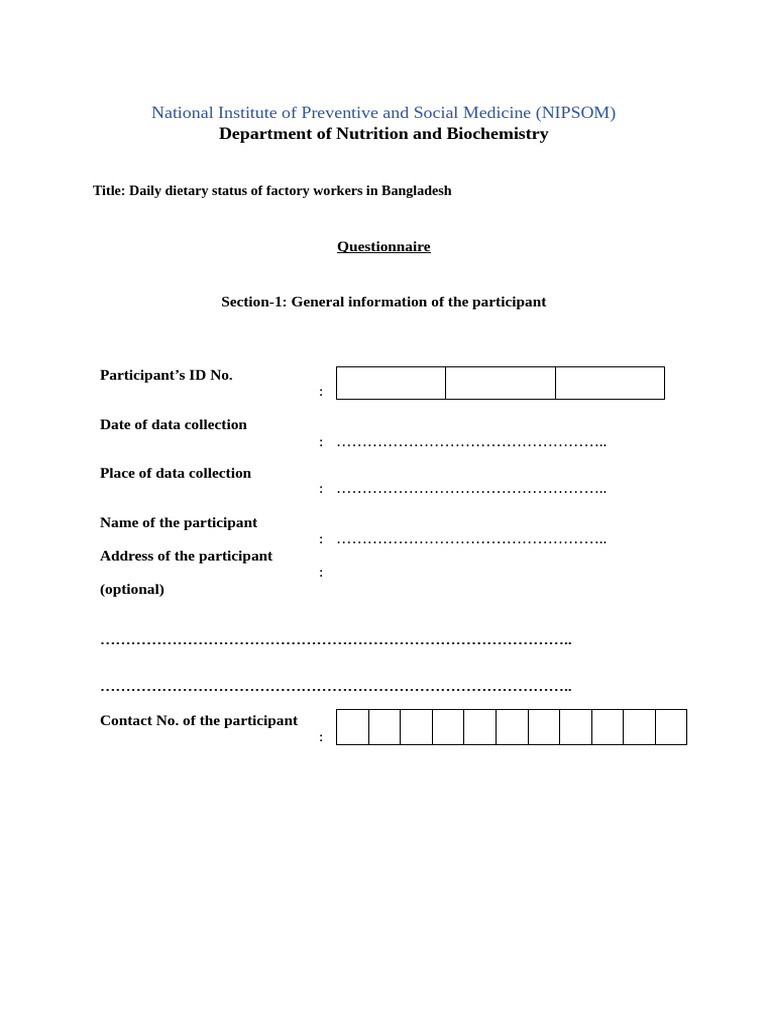 RFST Questionnaire | PDF