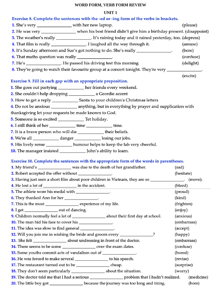 Word Form Verb Form Unit 1234 | PDF