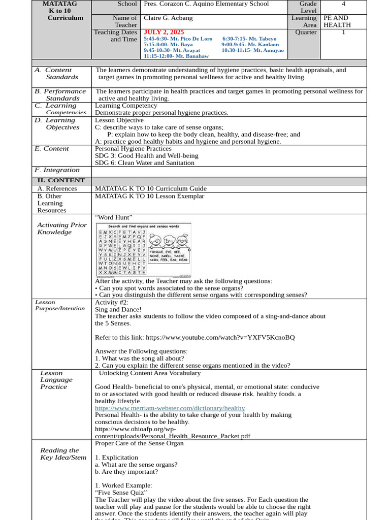 Dlp-Pe and Health w3 d3 | PDF | Curriculum | Learning