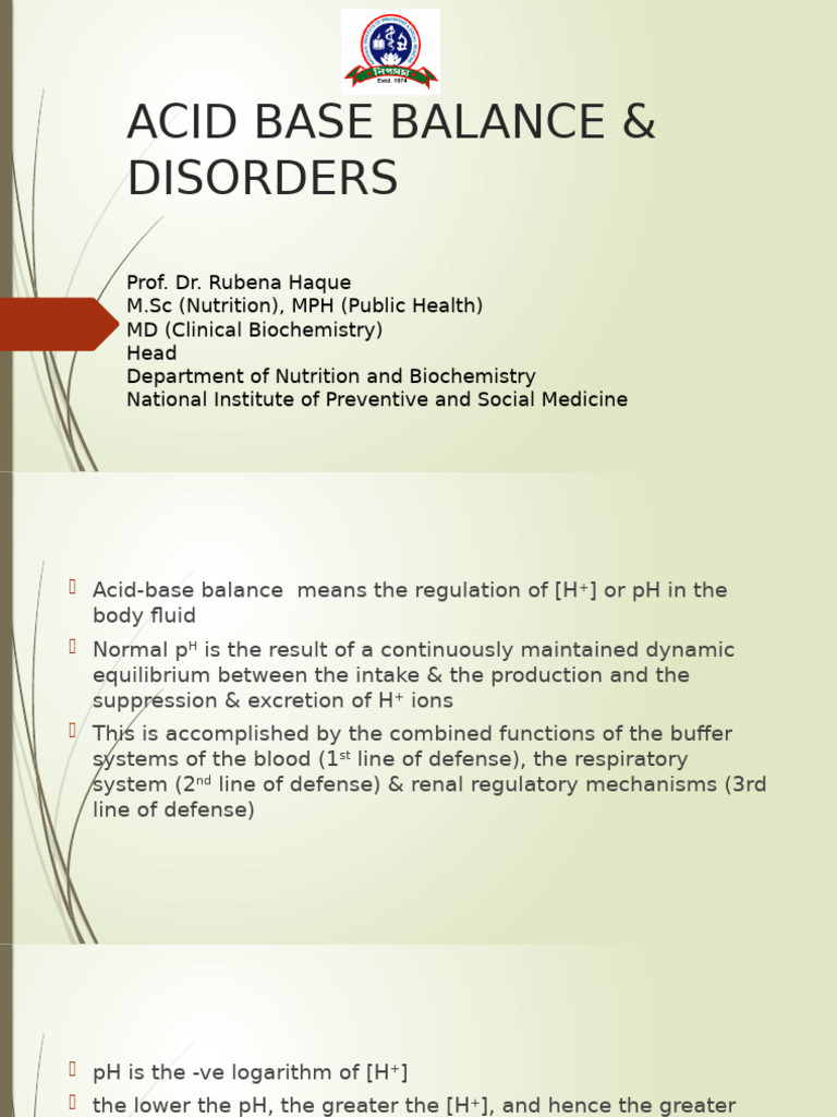Acid Base Balance & Disorders | PDF | Kidney