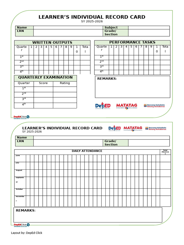 Learner's Individual Record Card | PDF