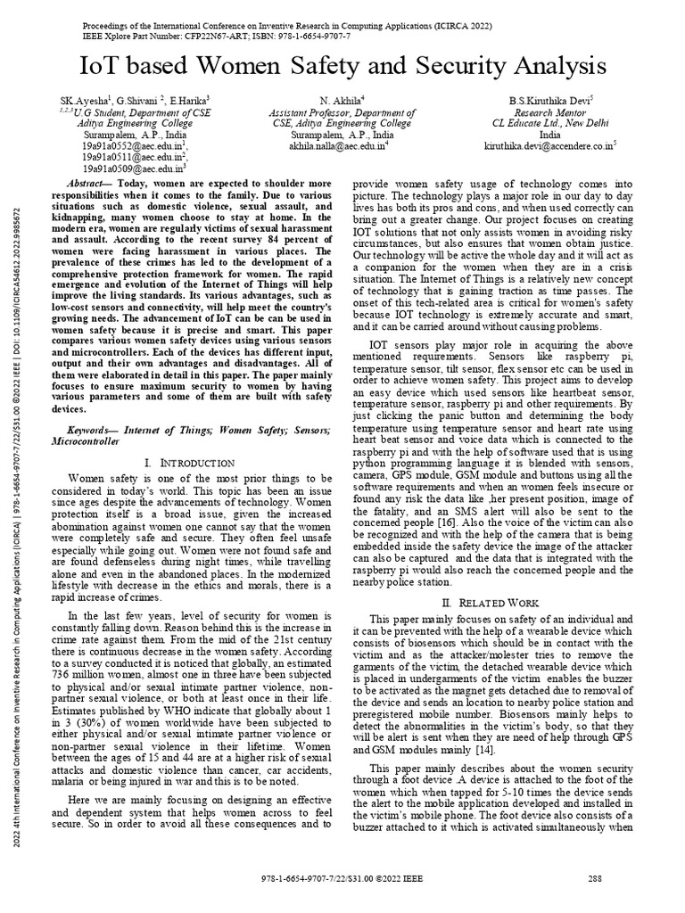 IoT Based Women Safety and Security Analysis | PDF | Internet Of Things ...