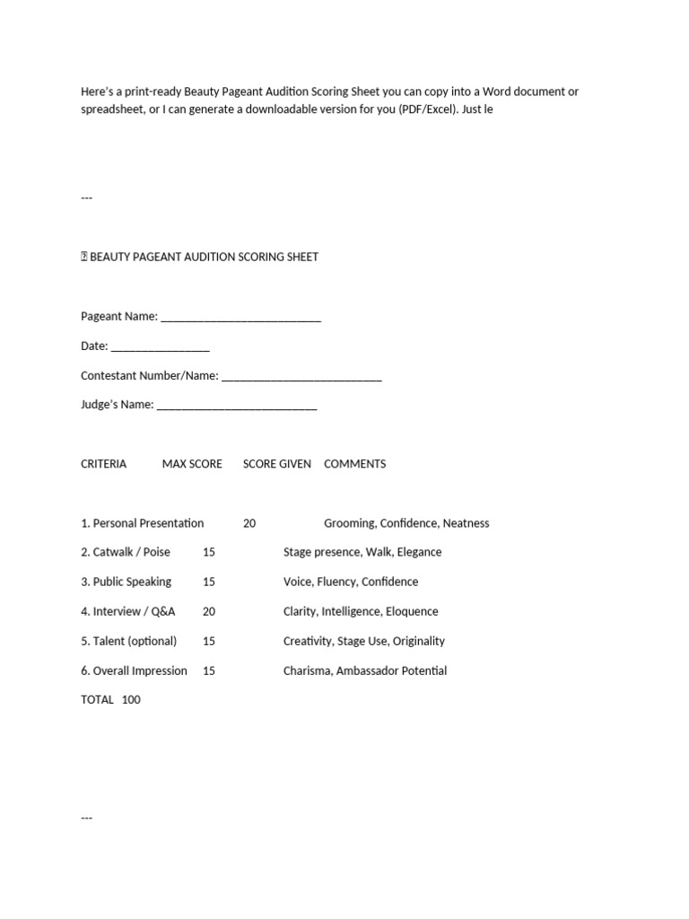 Scoring Sheet | PDF