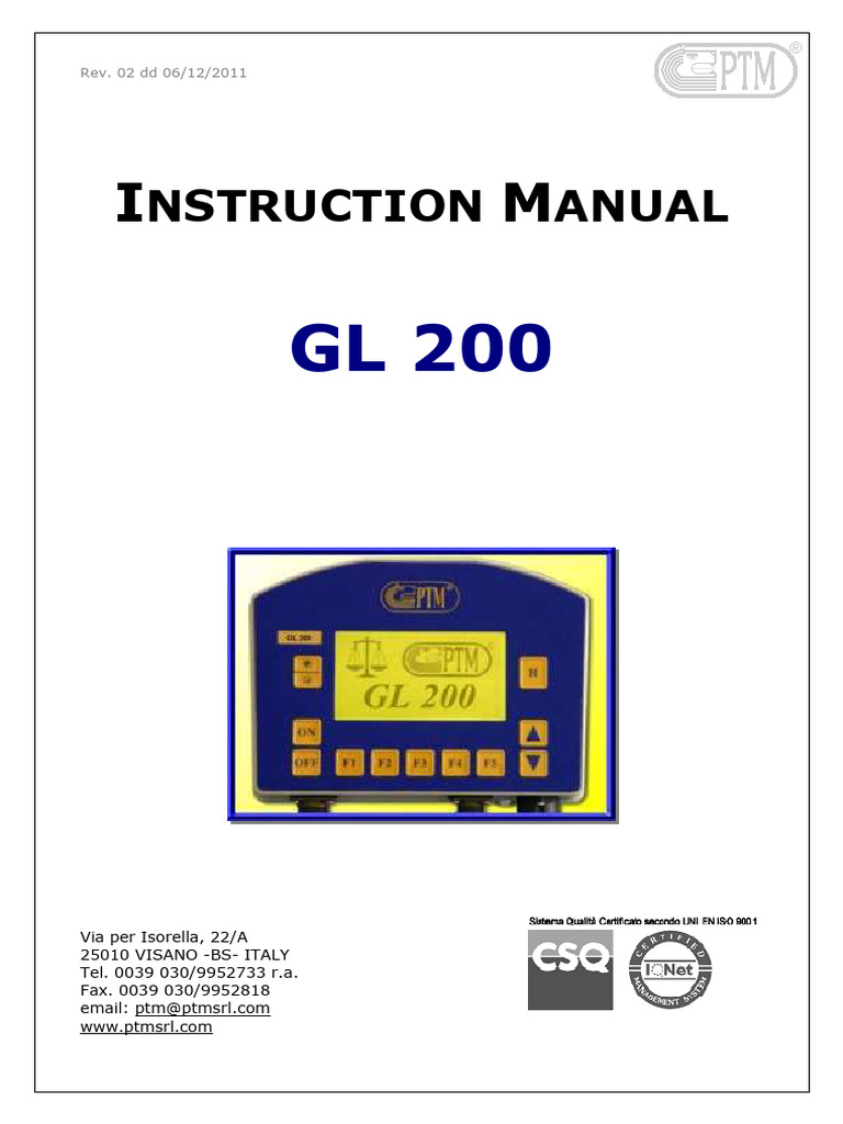 GL 200 Scale Instruction Manual | PDF | Electrical Connector | Weight