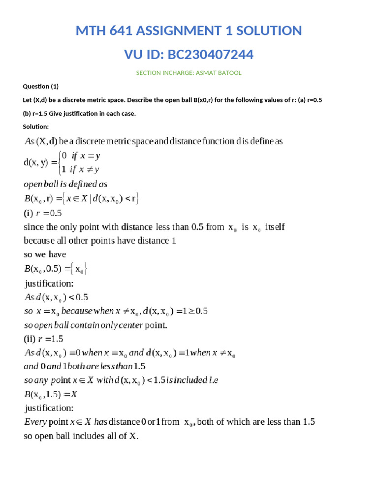 MTH 641 Assignment 1 Solution | PDF