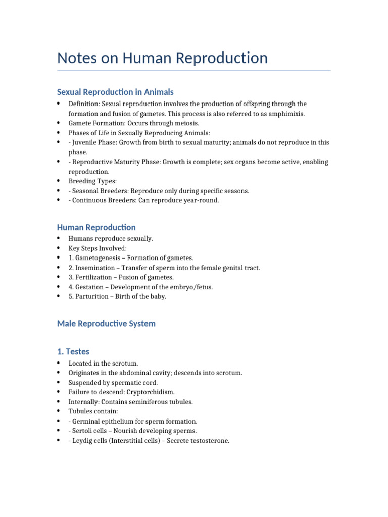 Human Reproduction Notes | PDF