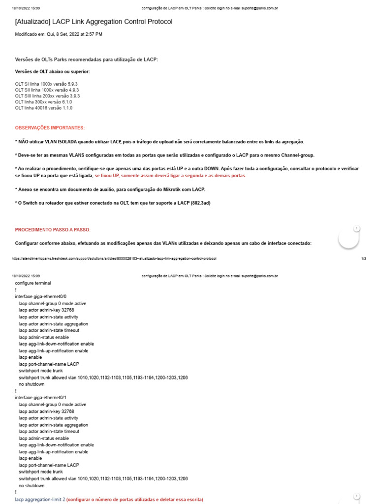 Configuração LACP em OLT Parks | PDF | Redes de computadores ...