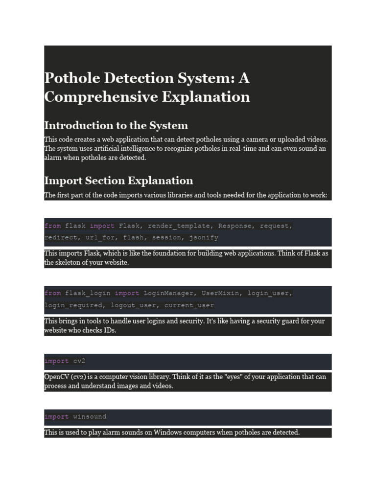 Pothole Detection System Project Code Explanation | PDF | Login ...