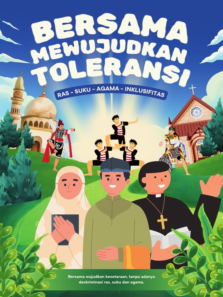 Poster Toleransi Keragaman Indonesia Ilustratif Biru Dan Hijau ...