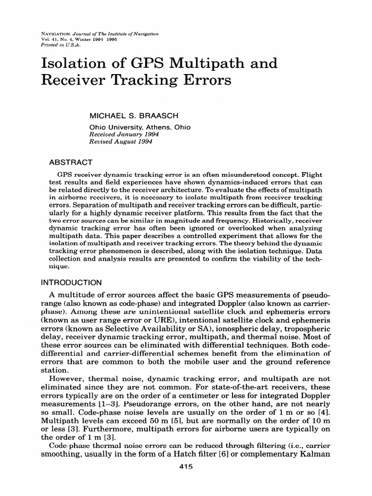 GPS Multipath Receiver Tracking Errors | PDF | Telecommunications Engineering | Computer Engineering