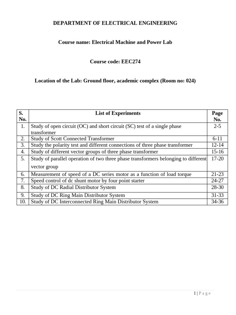 Electrical Machine Lab Experiments Guide | PDF | Transformer | Voltage