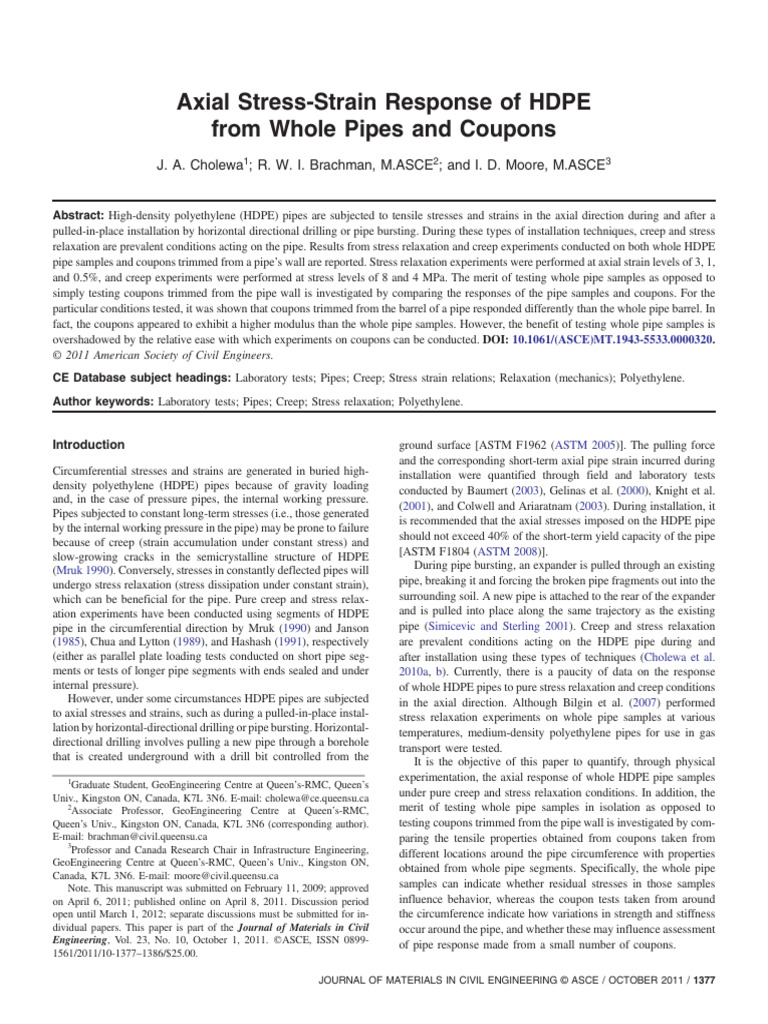 HDPE Axial Stress-Strain Analysis | PDF | Deformation (Engineering ...