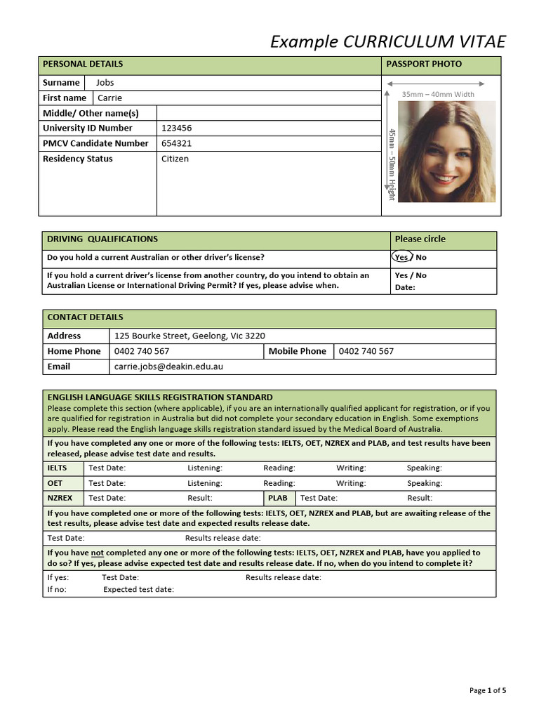 Medical Internship CV Example | PDF | International English Language ...