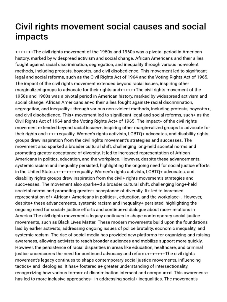 Civil Rights Movement Social Causes and Social Impacts | PDF | Activism ...