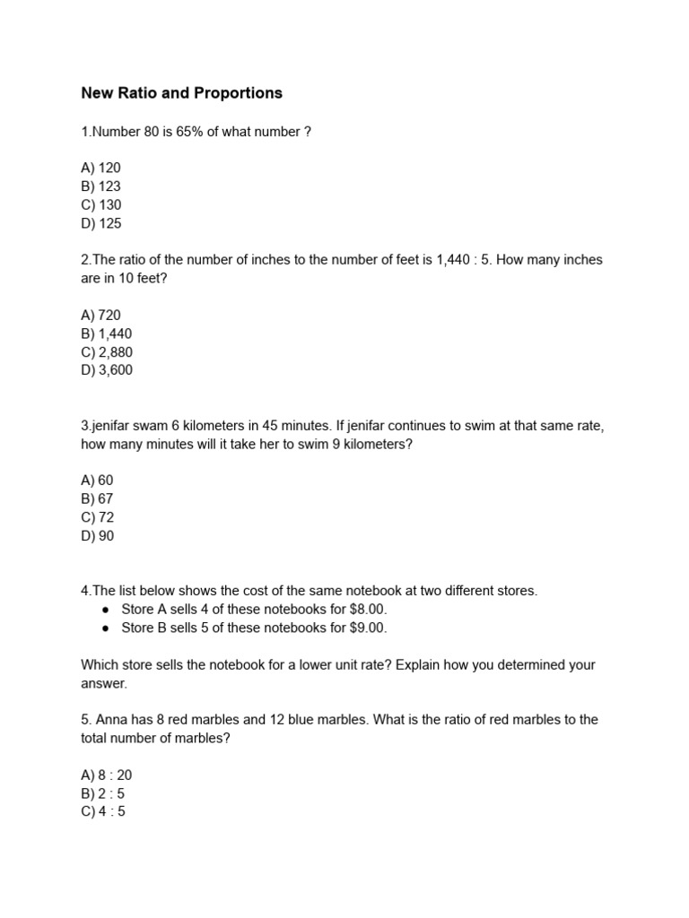 New Ratios and Proportions Exercises | PDF | Cupcake