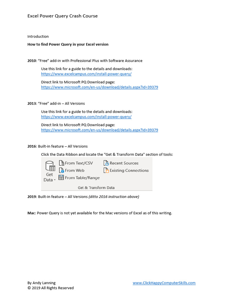 1.1 Excel Power Query, LSN 01, Introduction To PQ PDF | PDF