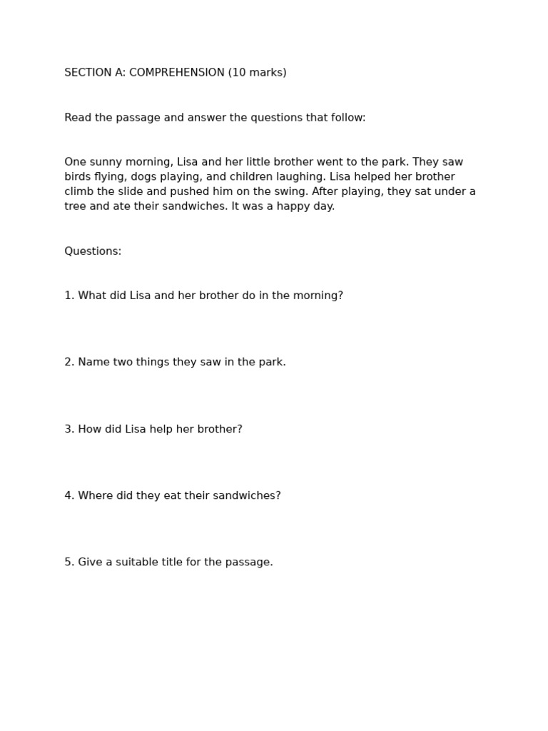 English Assessment Grade 5 | PDF