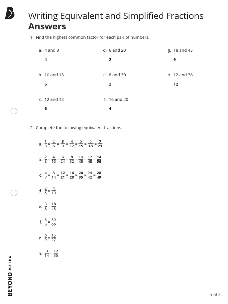 Simplifying and Finding Equivalent Fractions | PDF