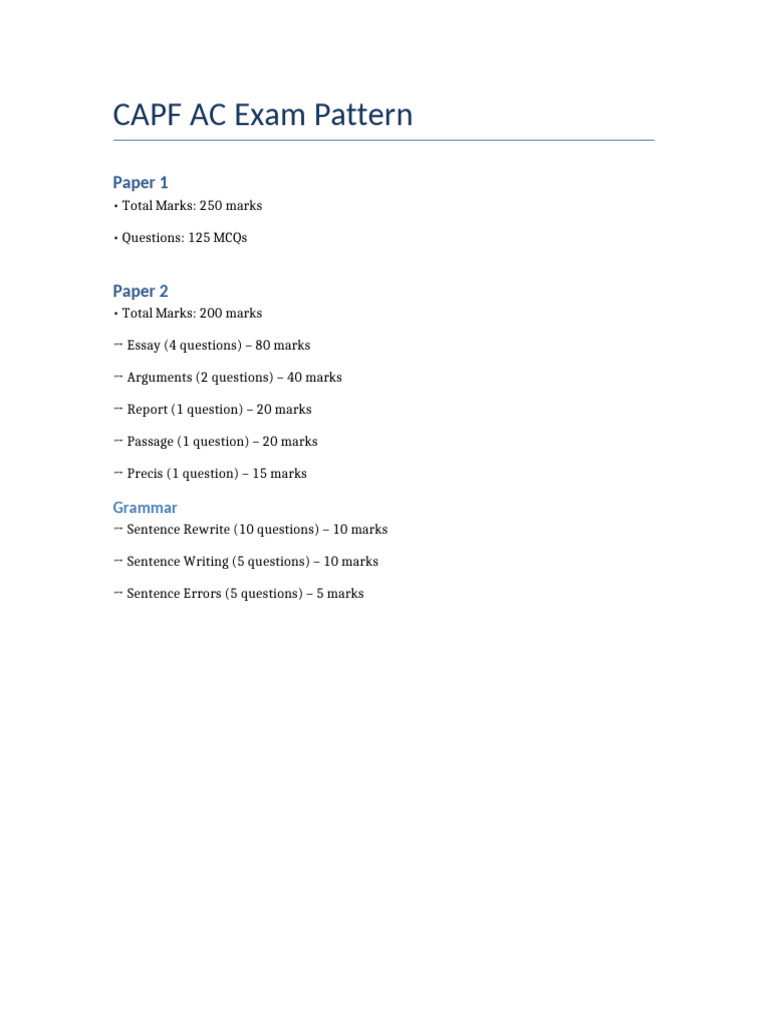 CAPF AC Exam Pattern | PDF