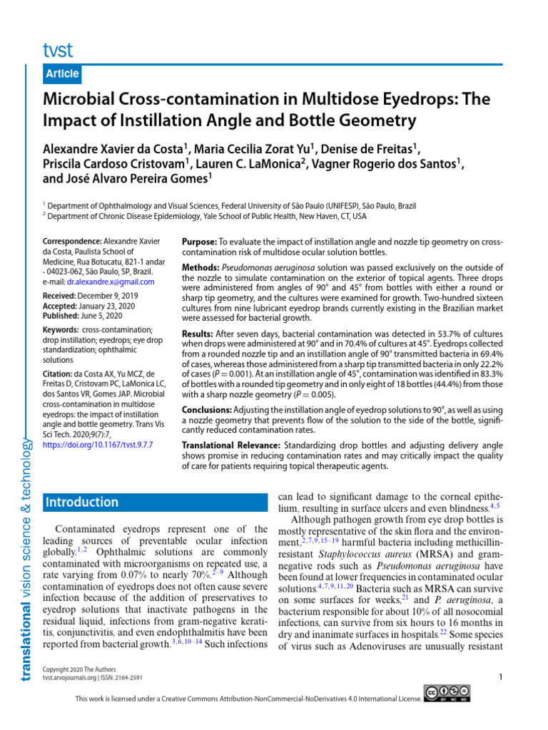 Angulo de Instilacion y Contaminacion Microbiologica | PDF | Infection ...