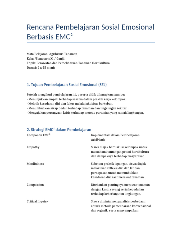 Rencana Pembelajaran SEL EMC2 | PDF