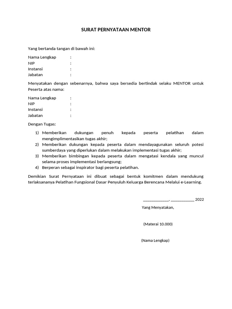Surat Pernyataan Mentor | PDF