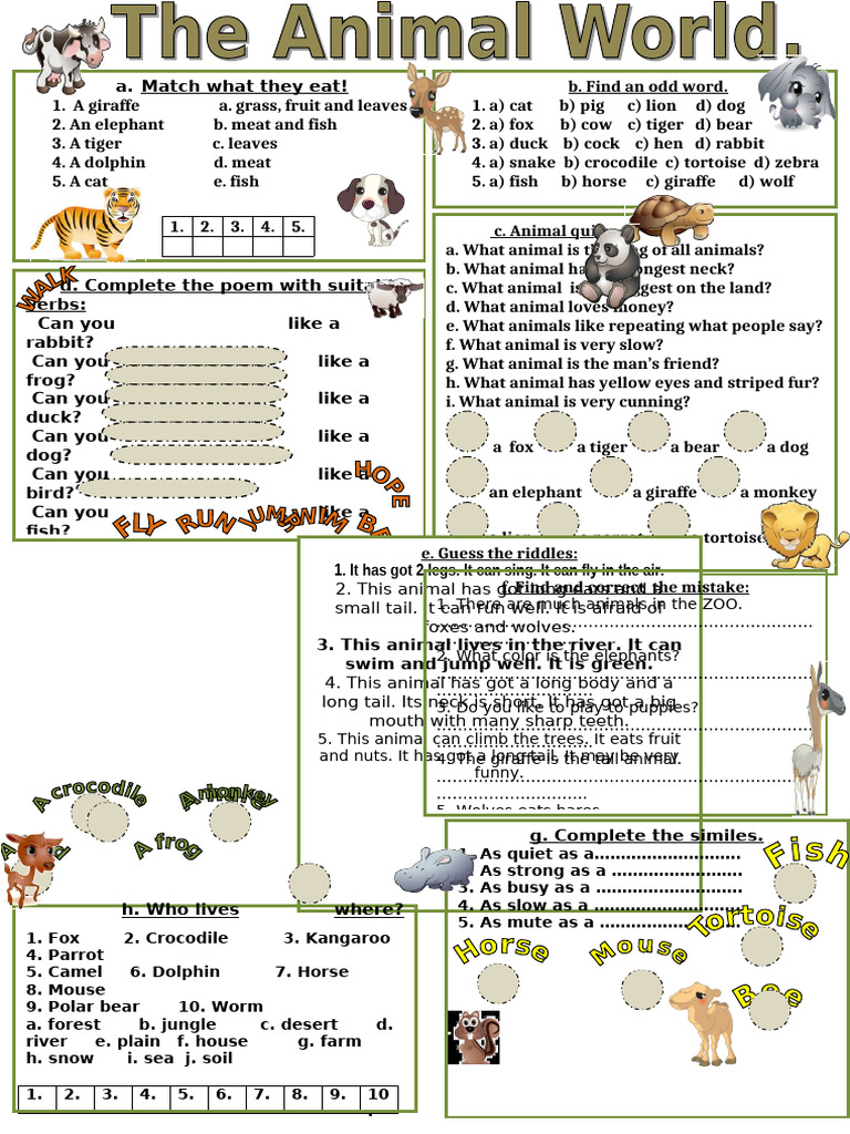 Animal Games and Quizzes in English | PDF | Zoology