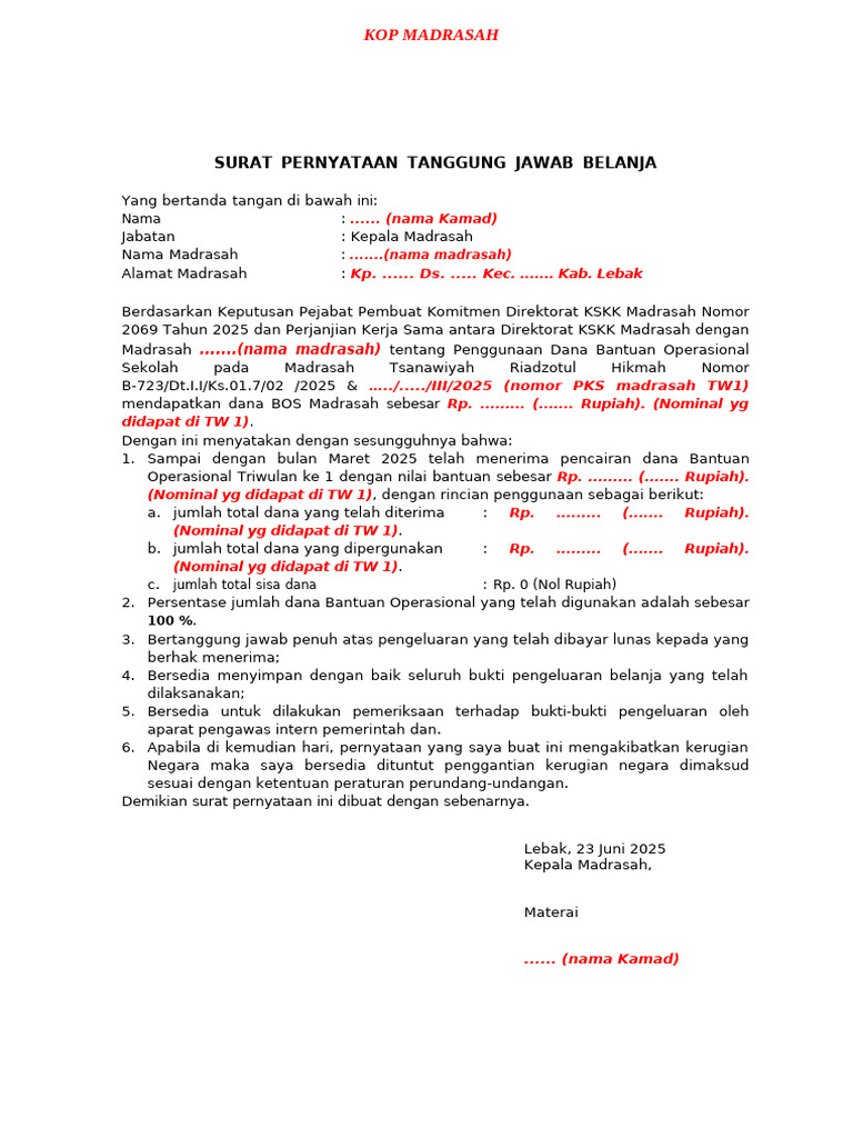 Contoh - SPTJB TW 2 Th. 2025 | PDF