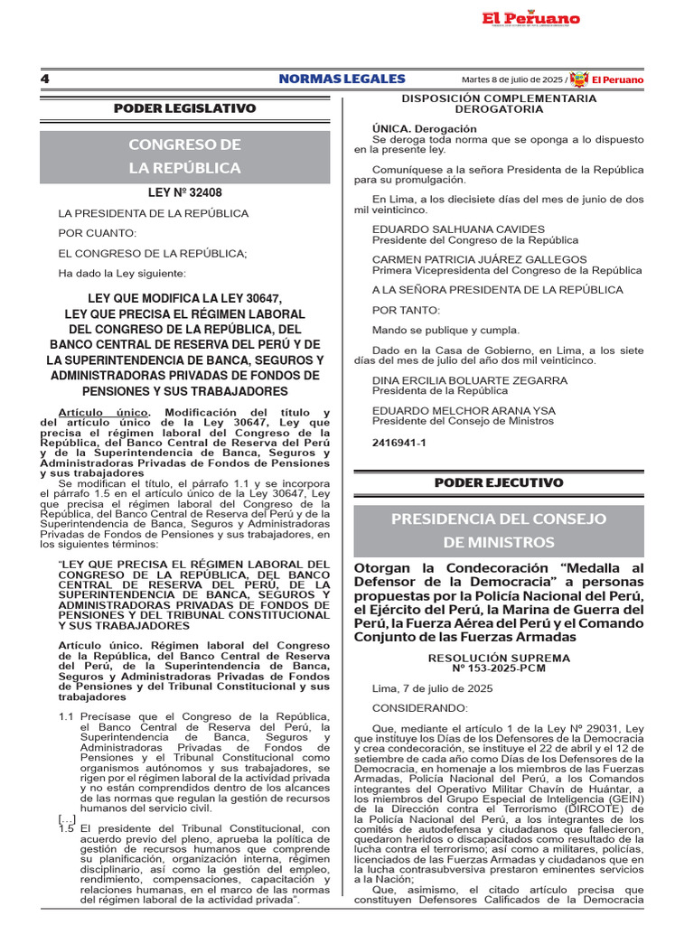 Congreso de La República: Normas Legales | PDF | Perú | Instituciones gubernamentales