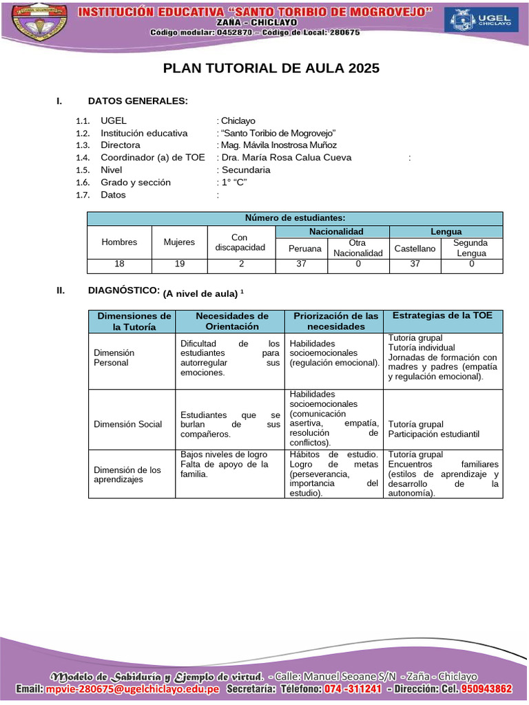 Plan Tutorial de Aula 2025 | PDF | Las emociones | Sicología