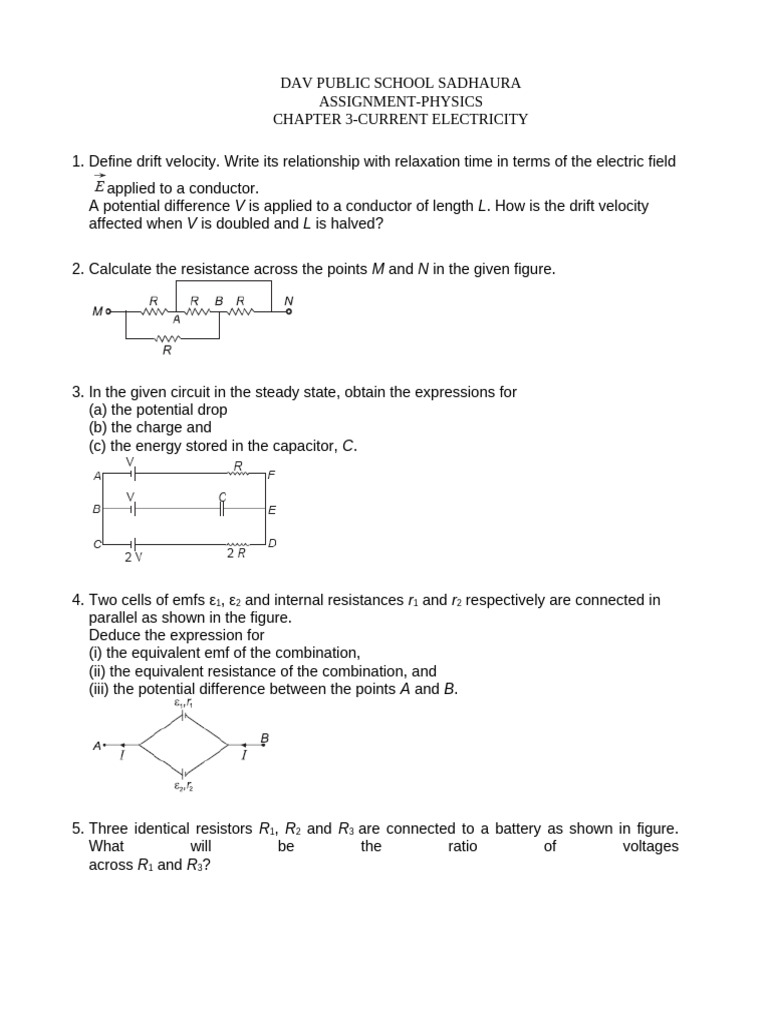 Assignment Current Electricity of Class 12 | PDF | Electric Current | Physical Phenomena