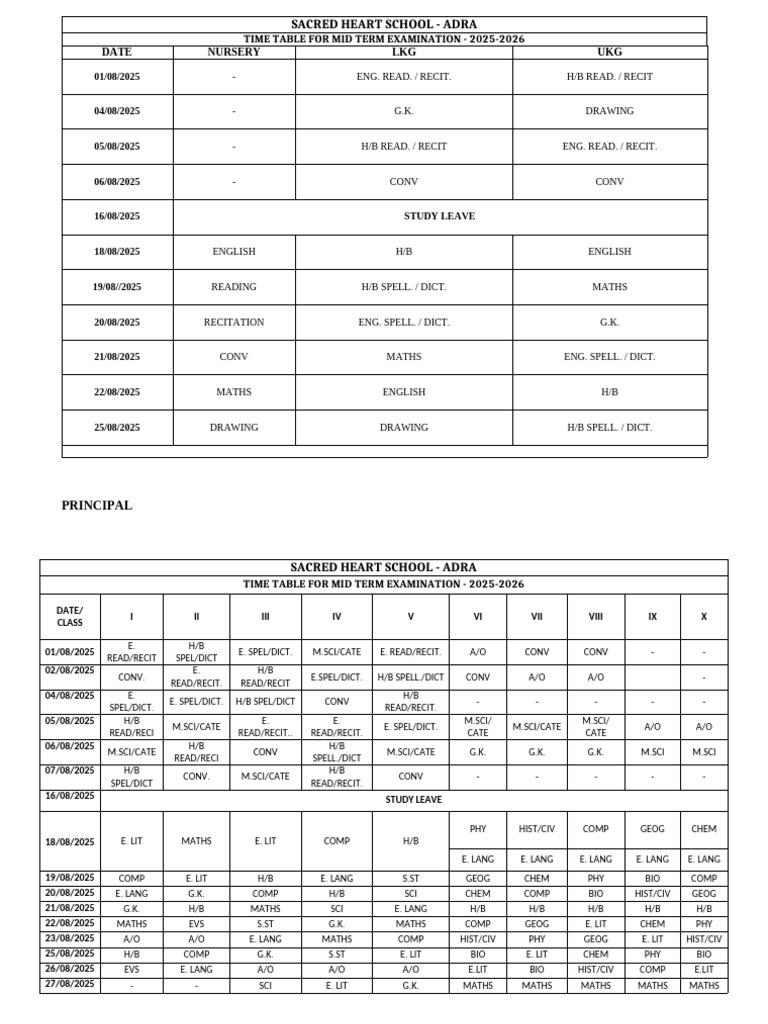 MID TERM Exam Time Table 2025 | PDF