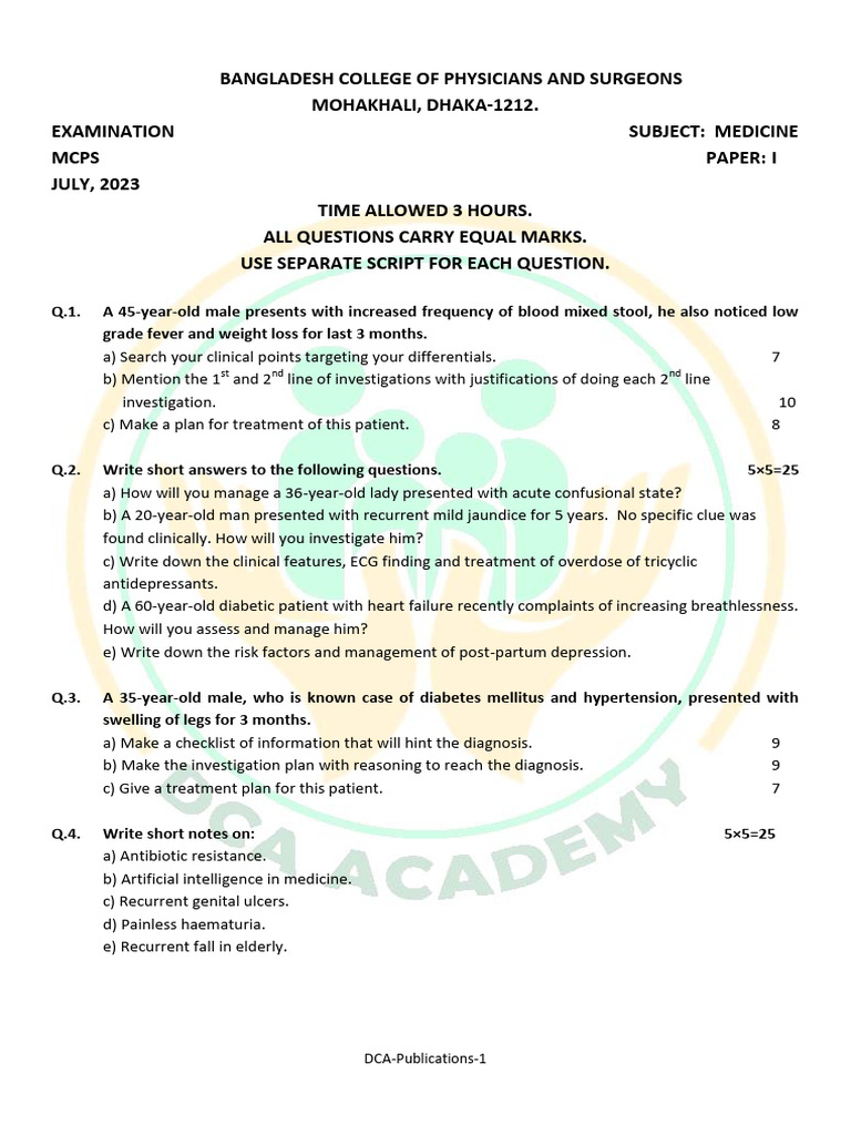 DCA-MCPS Question Bank | PDF | Physical Examination | Medical Diagnosis