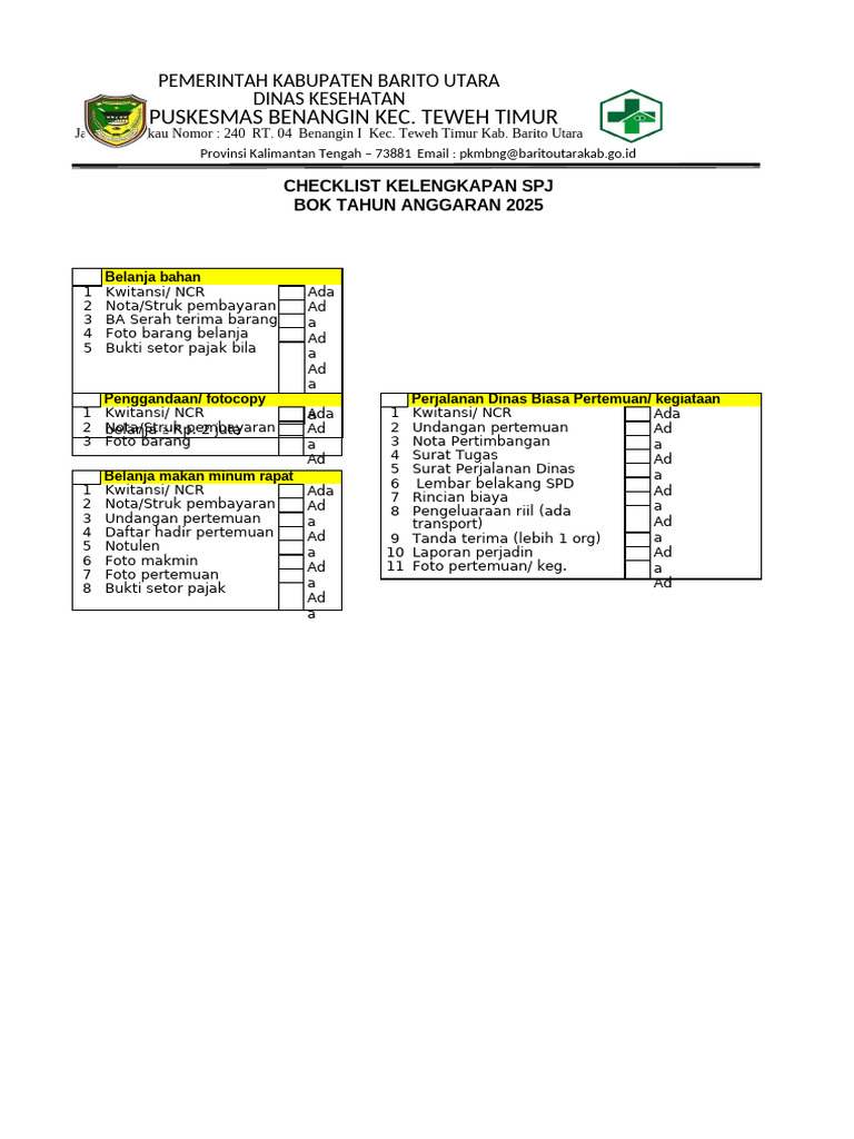 Checklist Kelengkapan SPJ BOK TA. 2024 | PDF