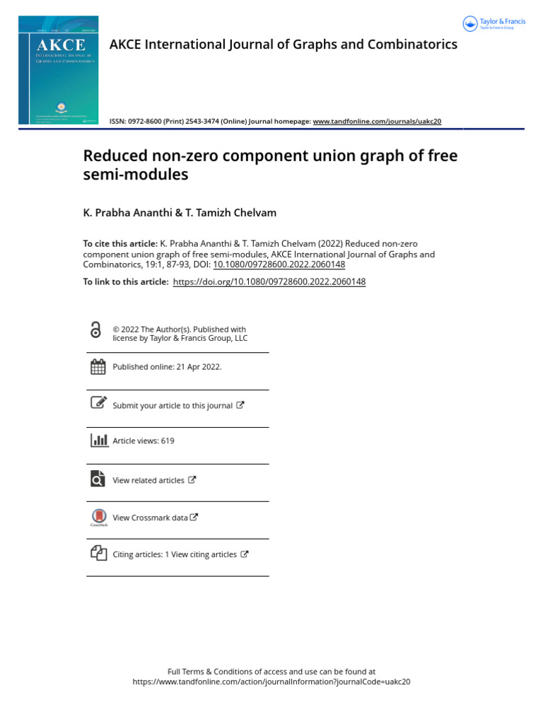 Reduced Non-Zero Component Union Graph of Free Semi-Modules | PDF ...
