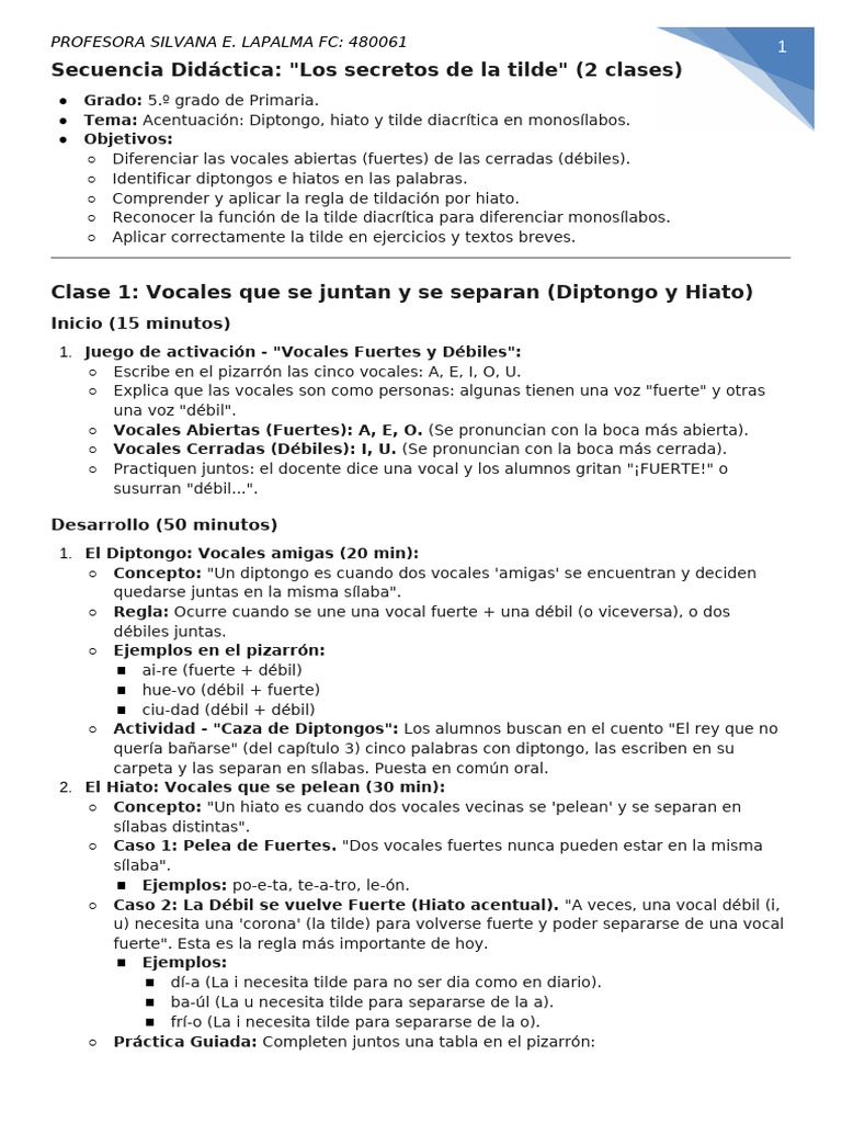 Secuencia Tildacion Hiato Diptongo y Tilde Diacritica | PDF | Voz ...