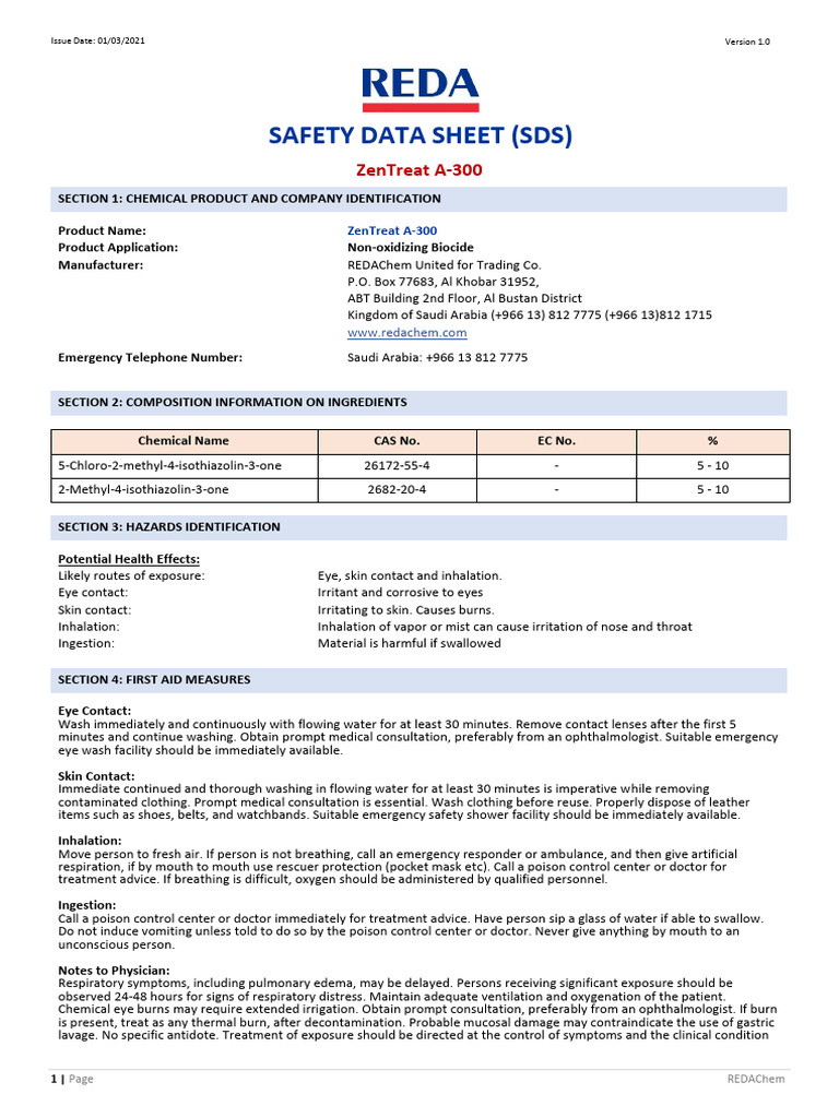 ZenTreat A-300 (SDS) - Biocide For Cooling Tower & Chilled Water | PDF ...